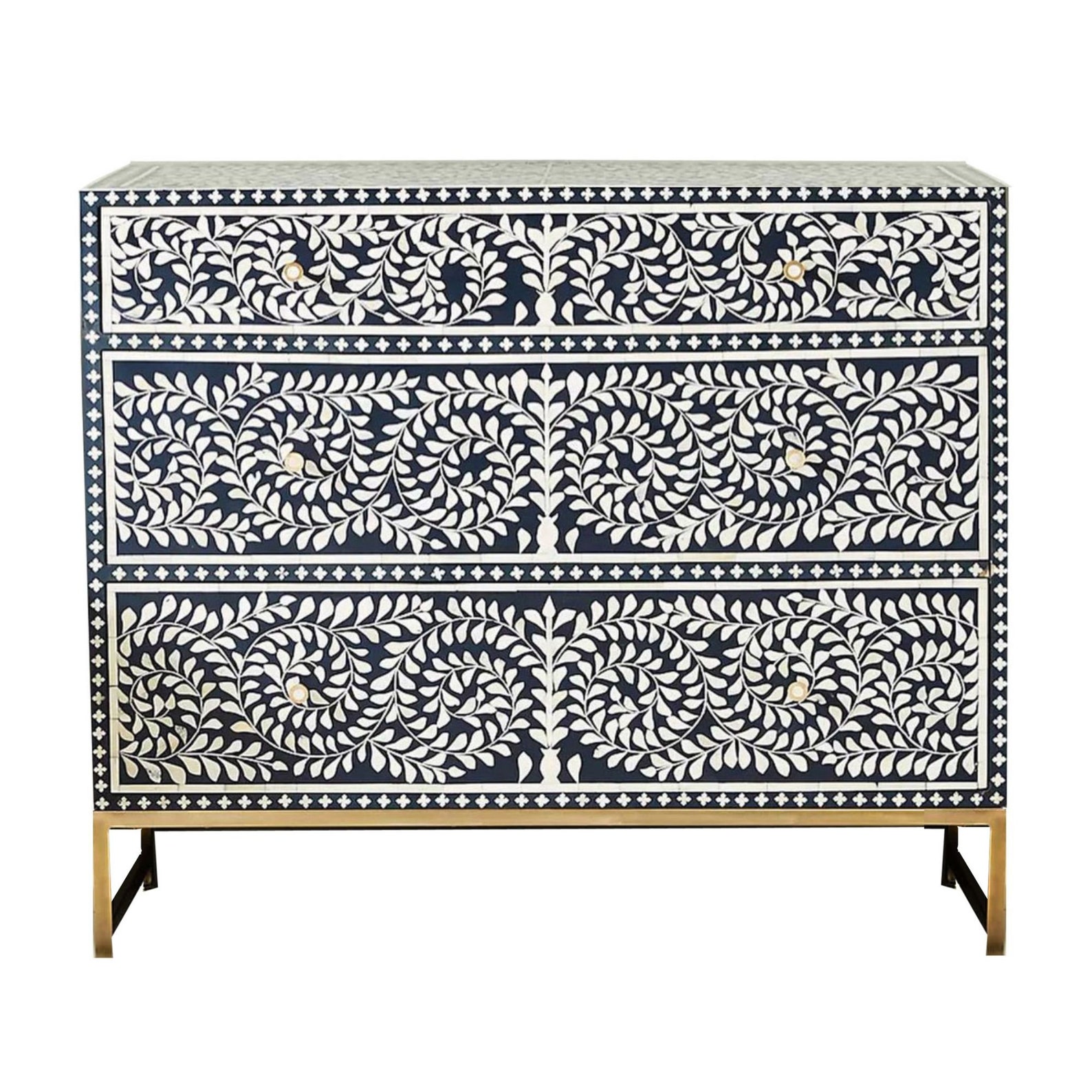 Bone Inlay Floral Design Chest of 3 Drawers , Inlay Buffet, Bone Inlay ...