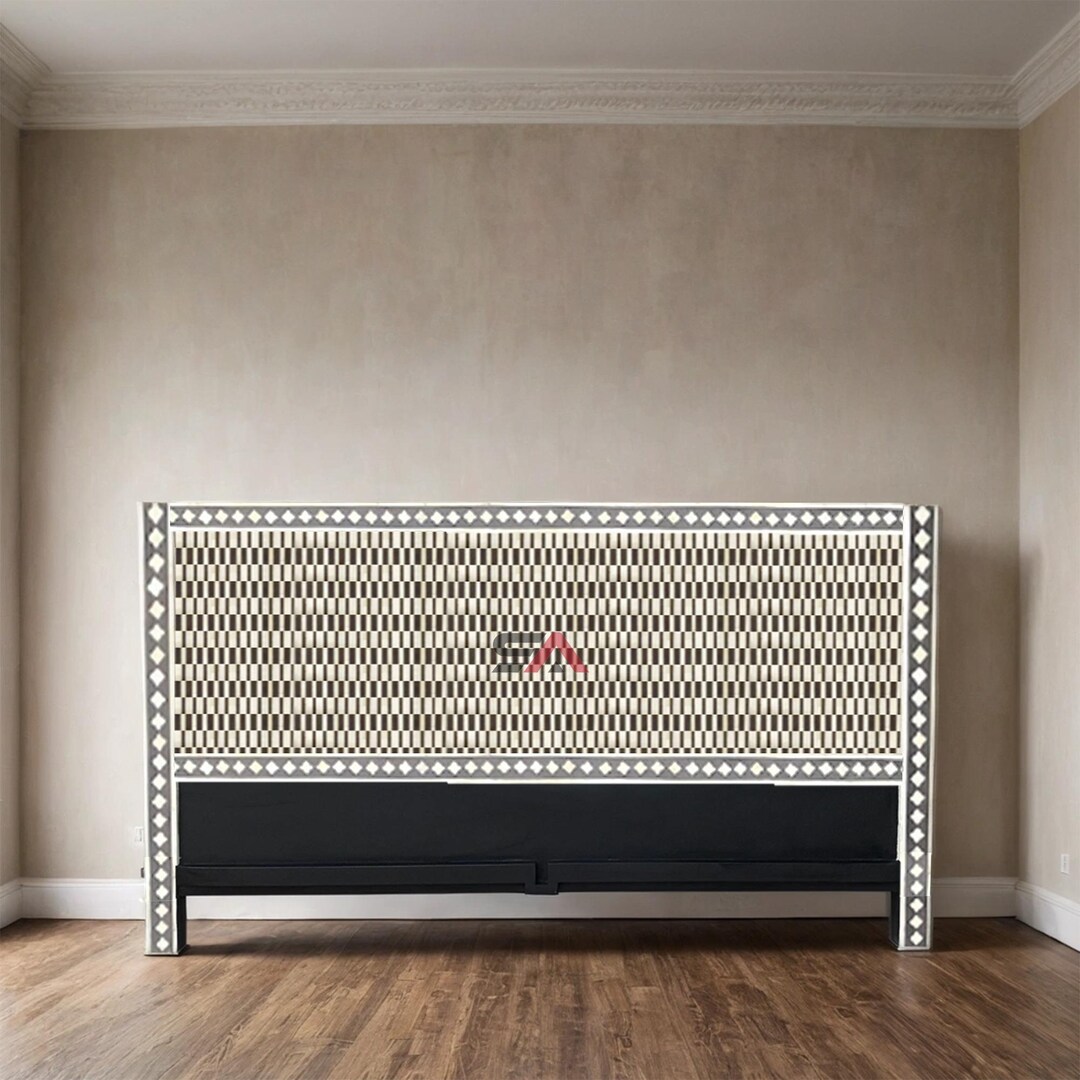 Handmade Bone Inlay Waterfall Design Black Headboard - Bed Headboard ...