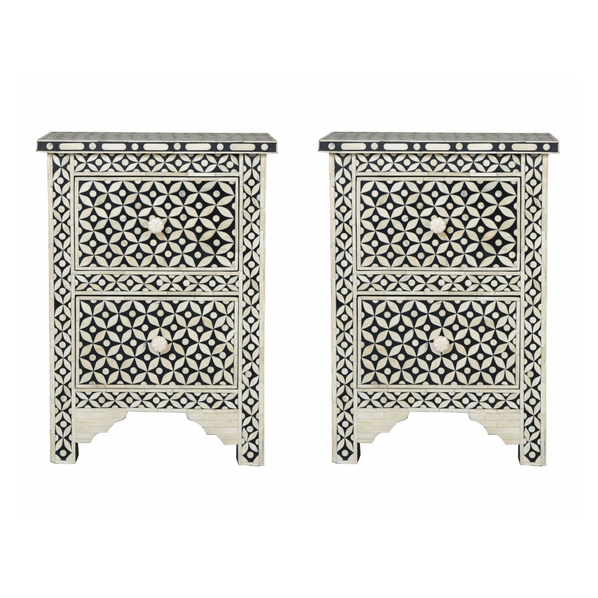 Bone Inlay Bedside Table 2 Drawer Modern Pattern, Handmade Bone Inlay ...
