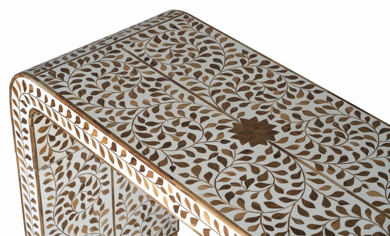 Handmade Floral Pattern Bone Inlay Console Table Unique Entryway ...