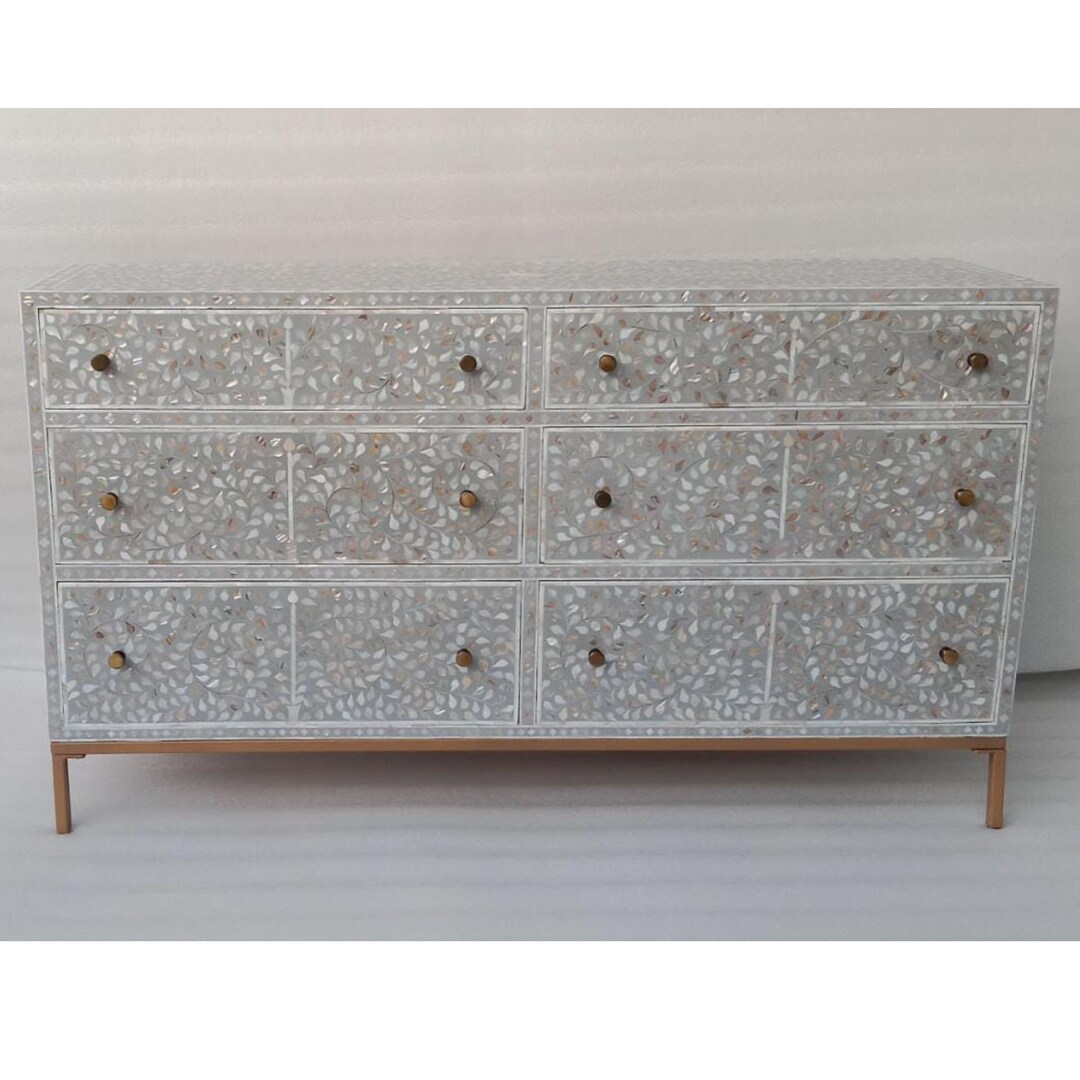 Exquisite Mother of Pearl Inlay Chest of Drawers - Handcrafted MOP ...