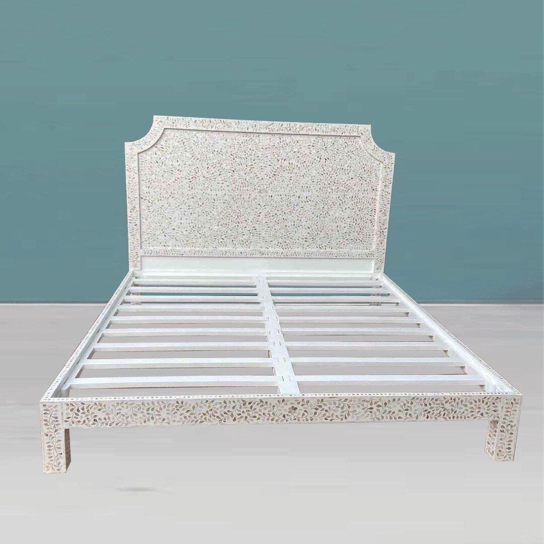 Handmade Beautiful Look King and Queen Size Bed, MOP Inlay Bed, Bedroom ...