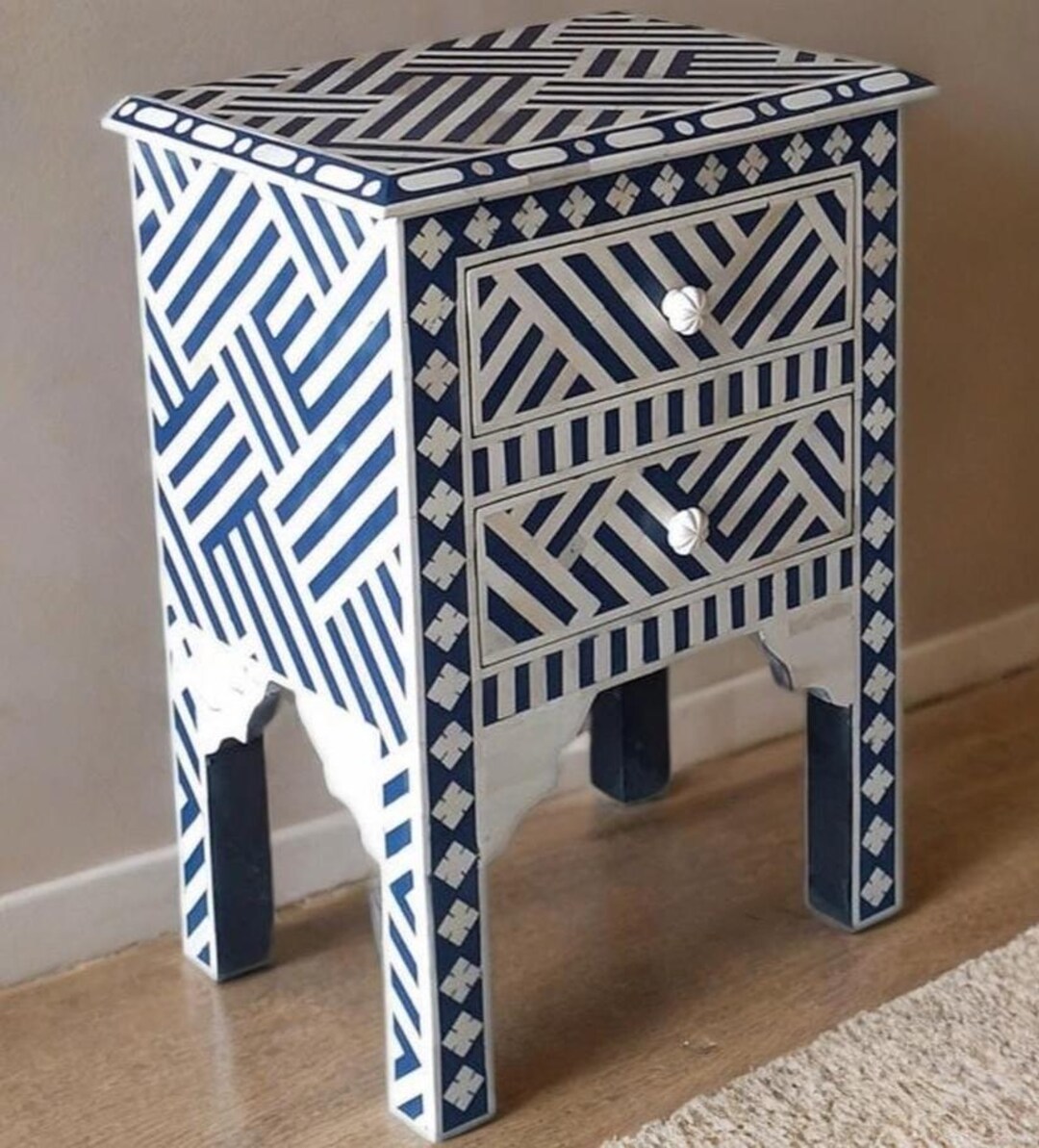 Handmade Bone Inlay Bedside Table: Striped Boho Nightstand - Etsy