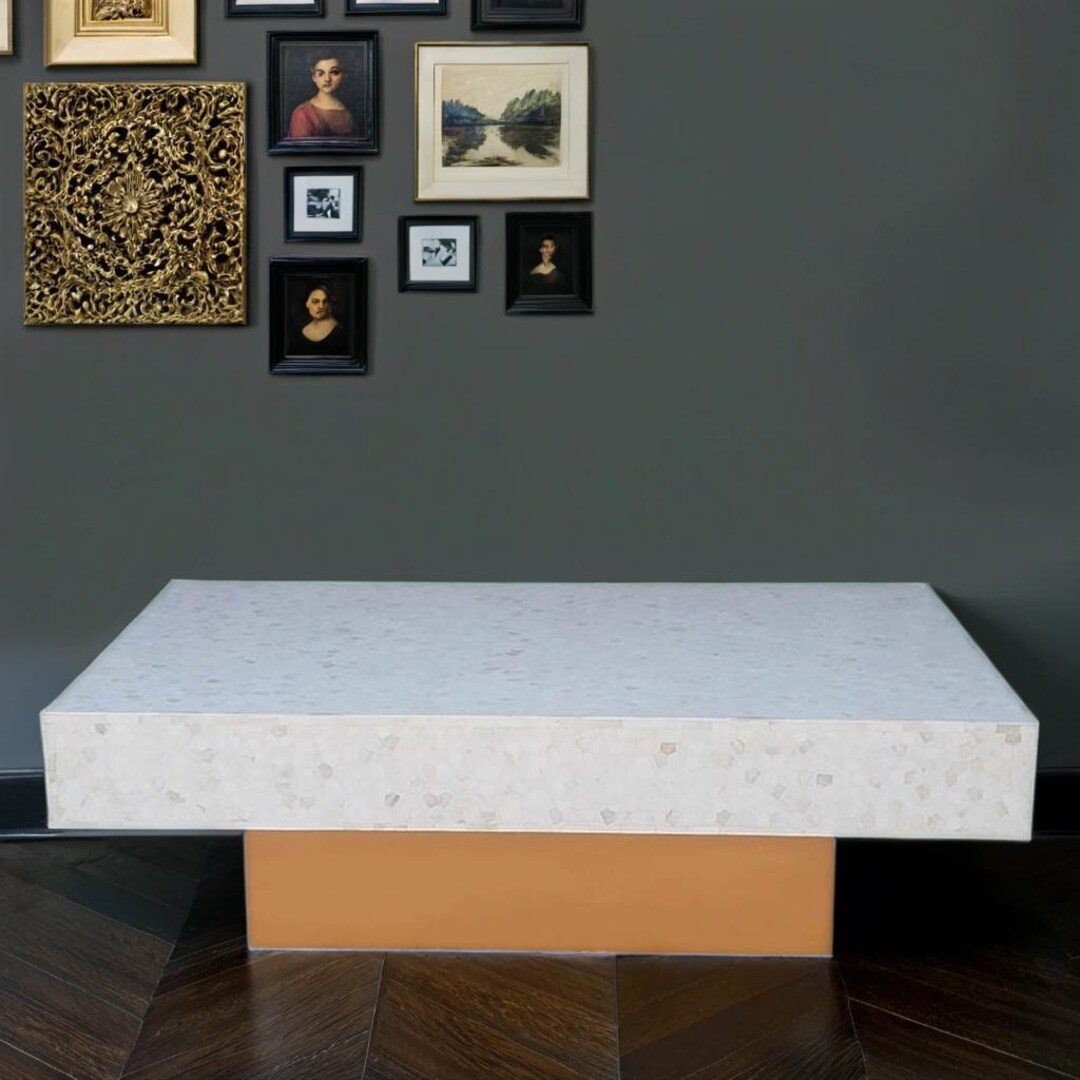 Handmade Bone Inlay Coffee Table | White Shell Inlay & Wooden Base ...