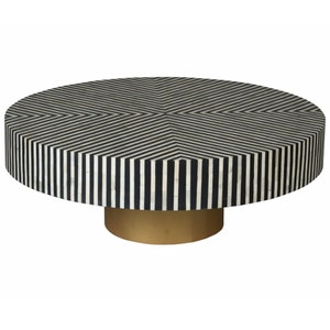 Handmade Bone Inlay Coffee Table Modern Striped Design, Round Inlay ...