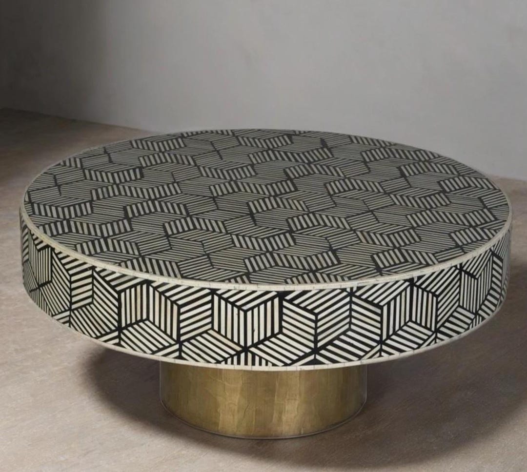 Handmade Striped Coffee Table, Bone Inlay Camel Bone Centre Table ...