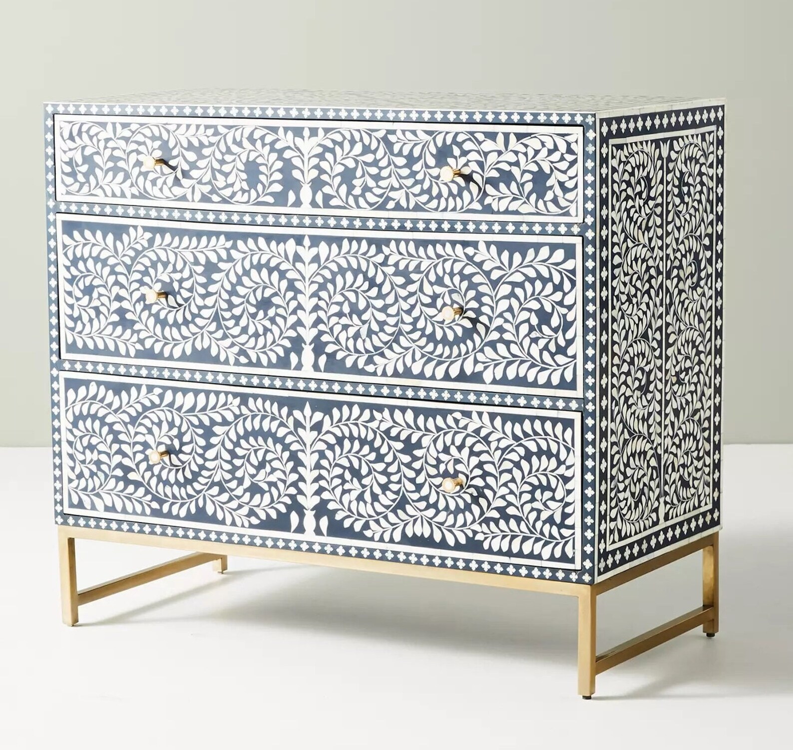 Bone Inlay Floral Design Chest of 3 Drawers , Inlay Buffet, Bone Inlay ...