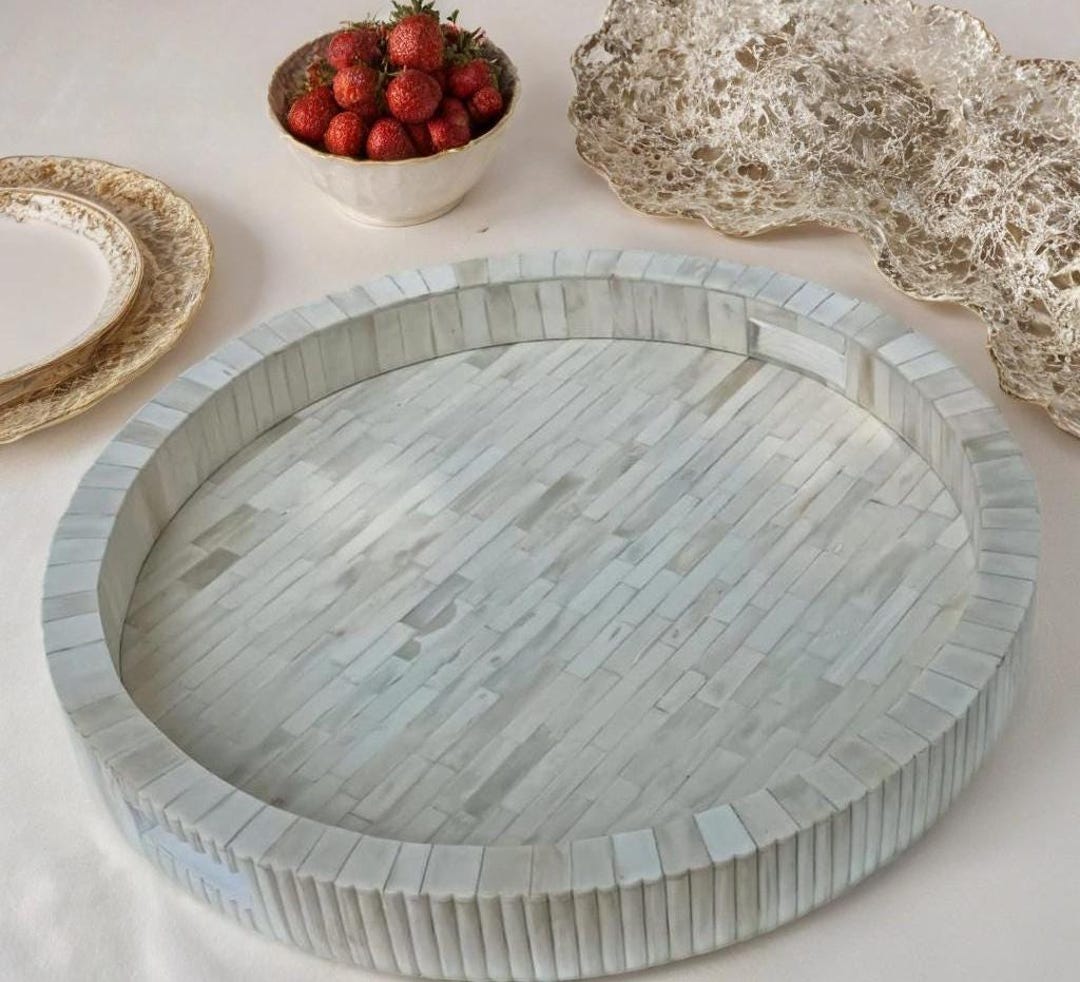 Handmade Bone Inlay Round Tray - Modern Serving Tray for Stylish ...