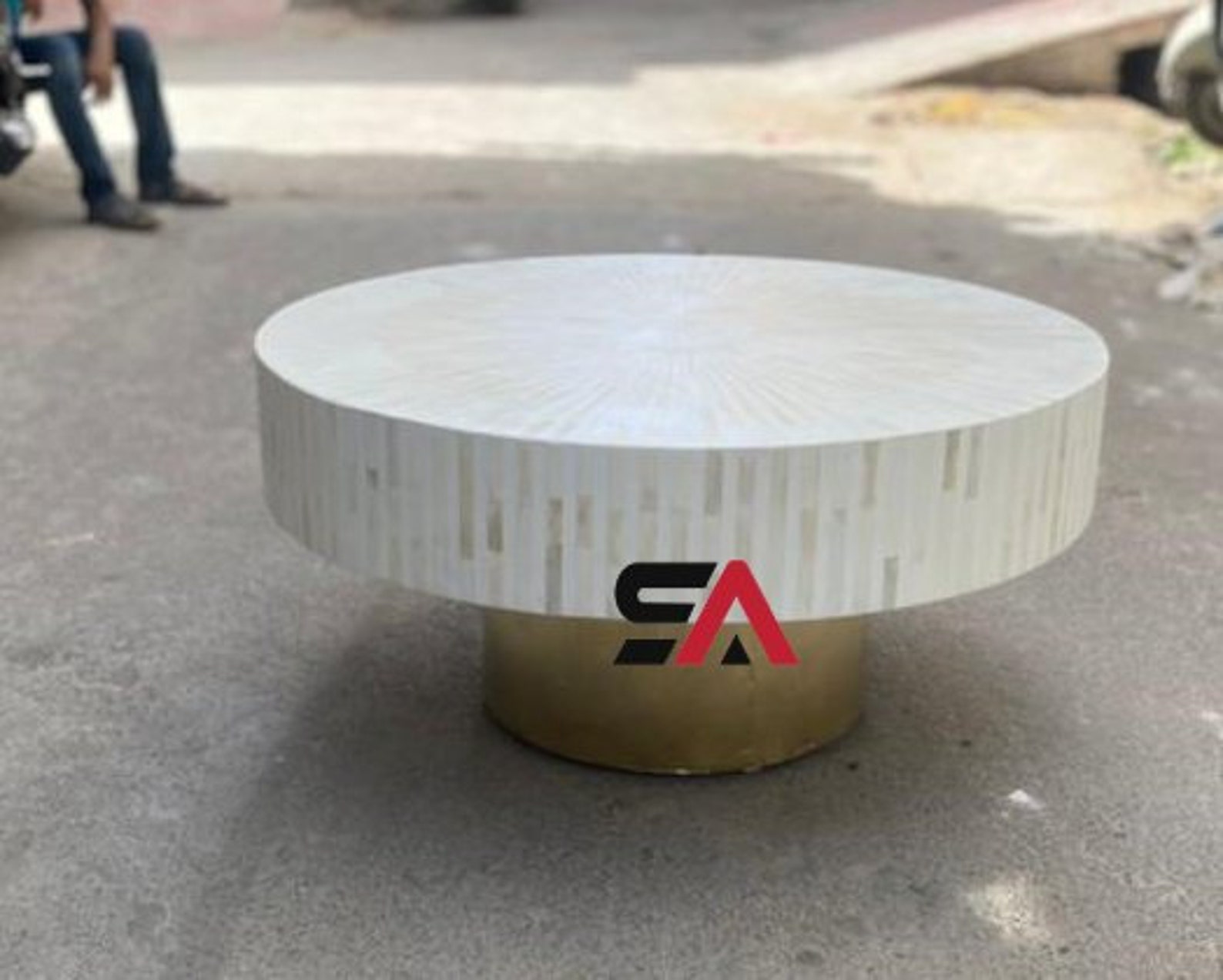 Handmade Round Coffee Table, Bone Inlay Table, Centre Table, Camel Bone ...