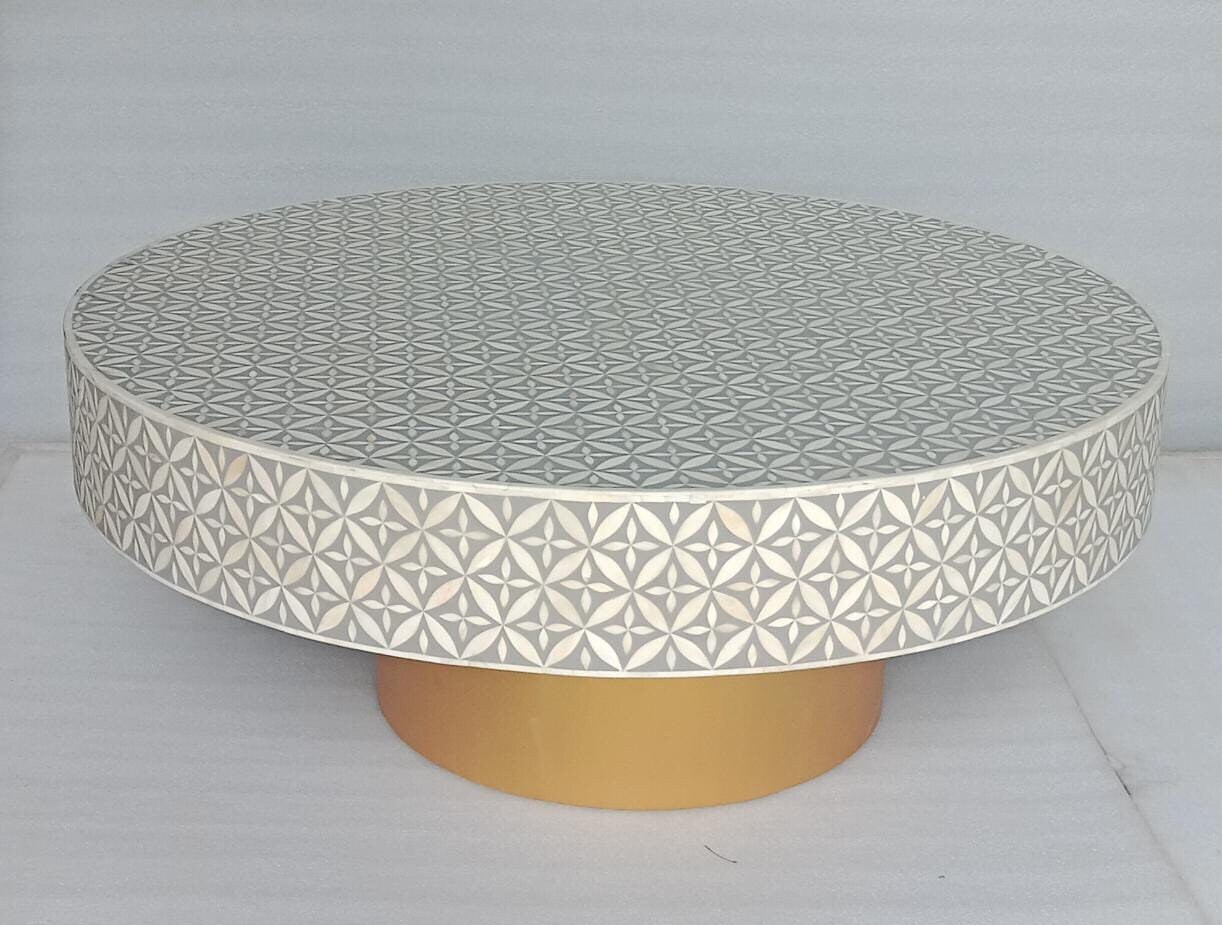 Handmade Round Coffee Table, Bone Inlay Table, Centre Table, Camel Bone ...