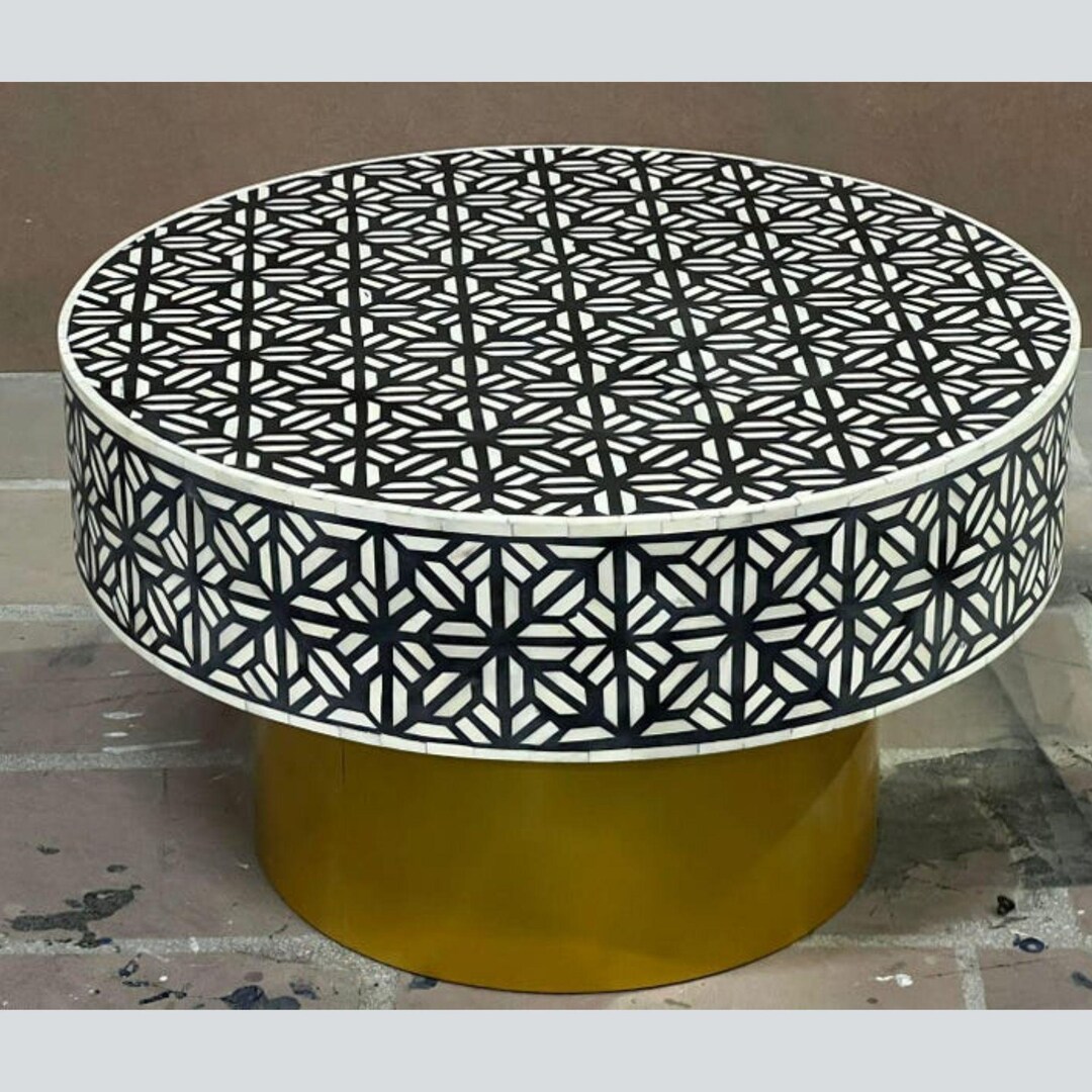 Handmade Round Coffee Table, Bone Inlay Table, Centre Table, Camel Bone ...