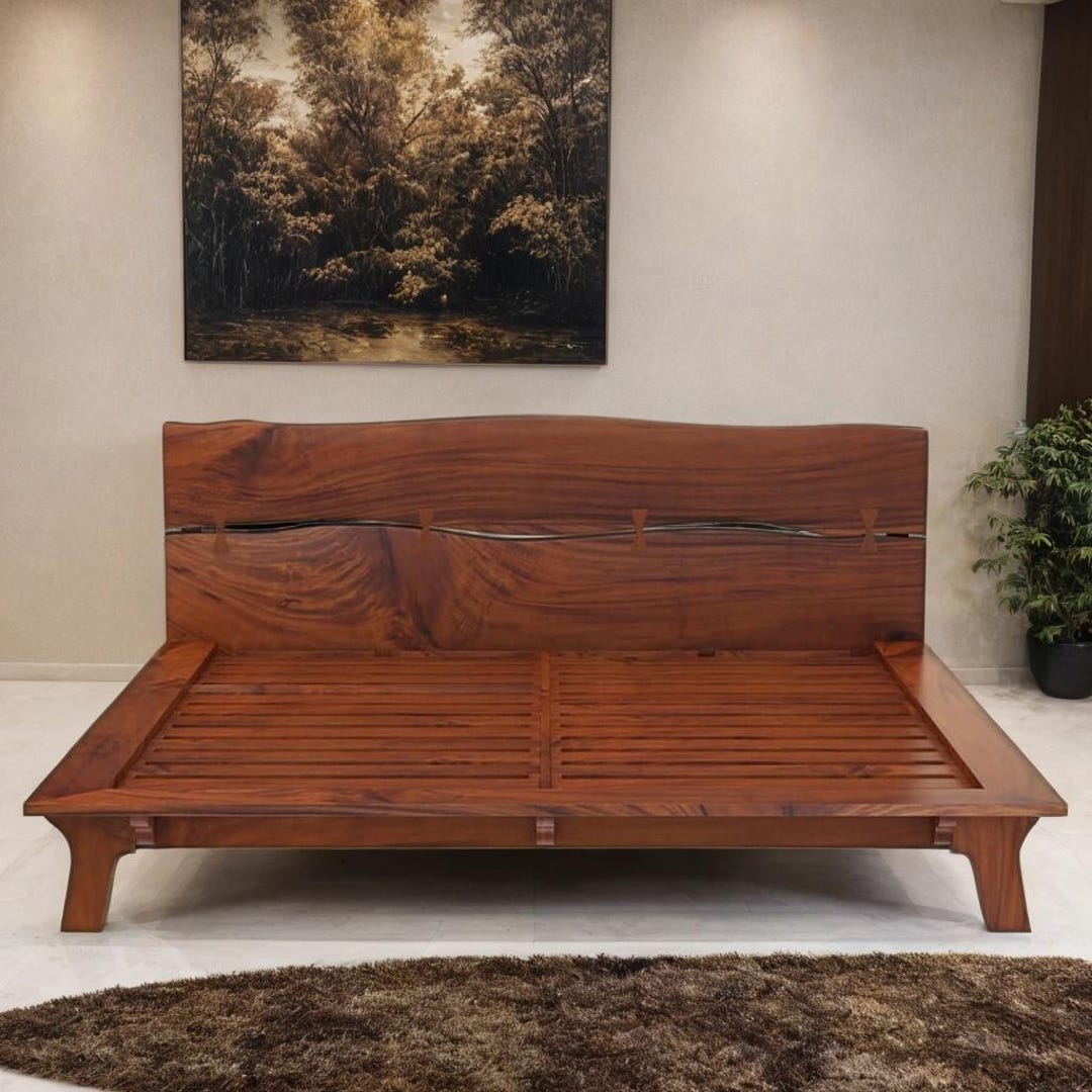 Handmade Levi Live Edge Platform Bed, Solid Wood King and Queen Size ...