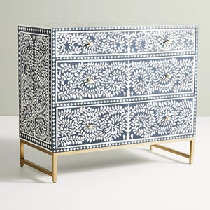 Bone Inlay Floral Design Chest of 3 Drawers , Inlay Buffet, Bone Inlay ...