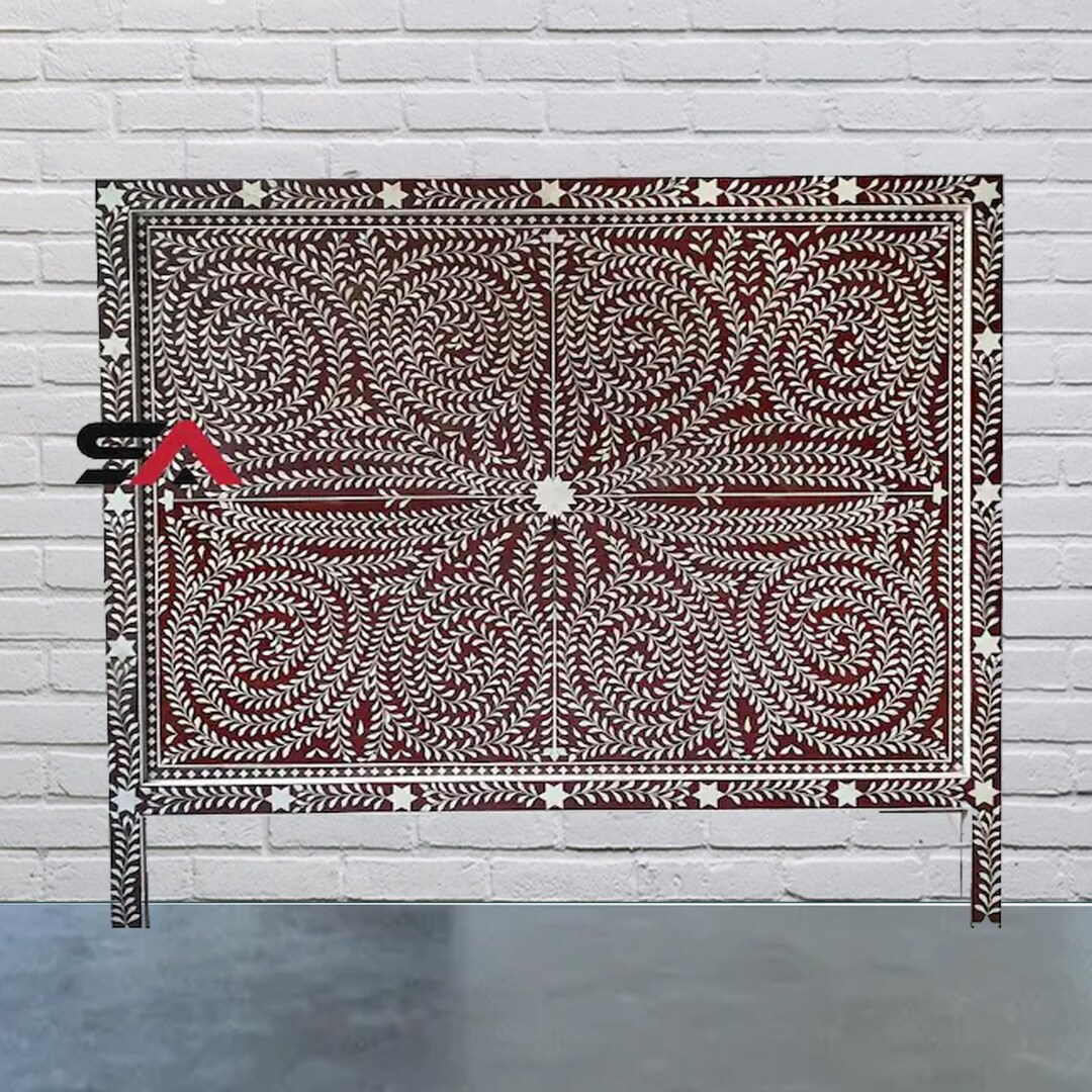 Handmade Bone Inlay Floral Design Headboard, Bed Headboard, King-queen ...