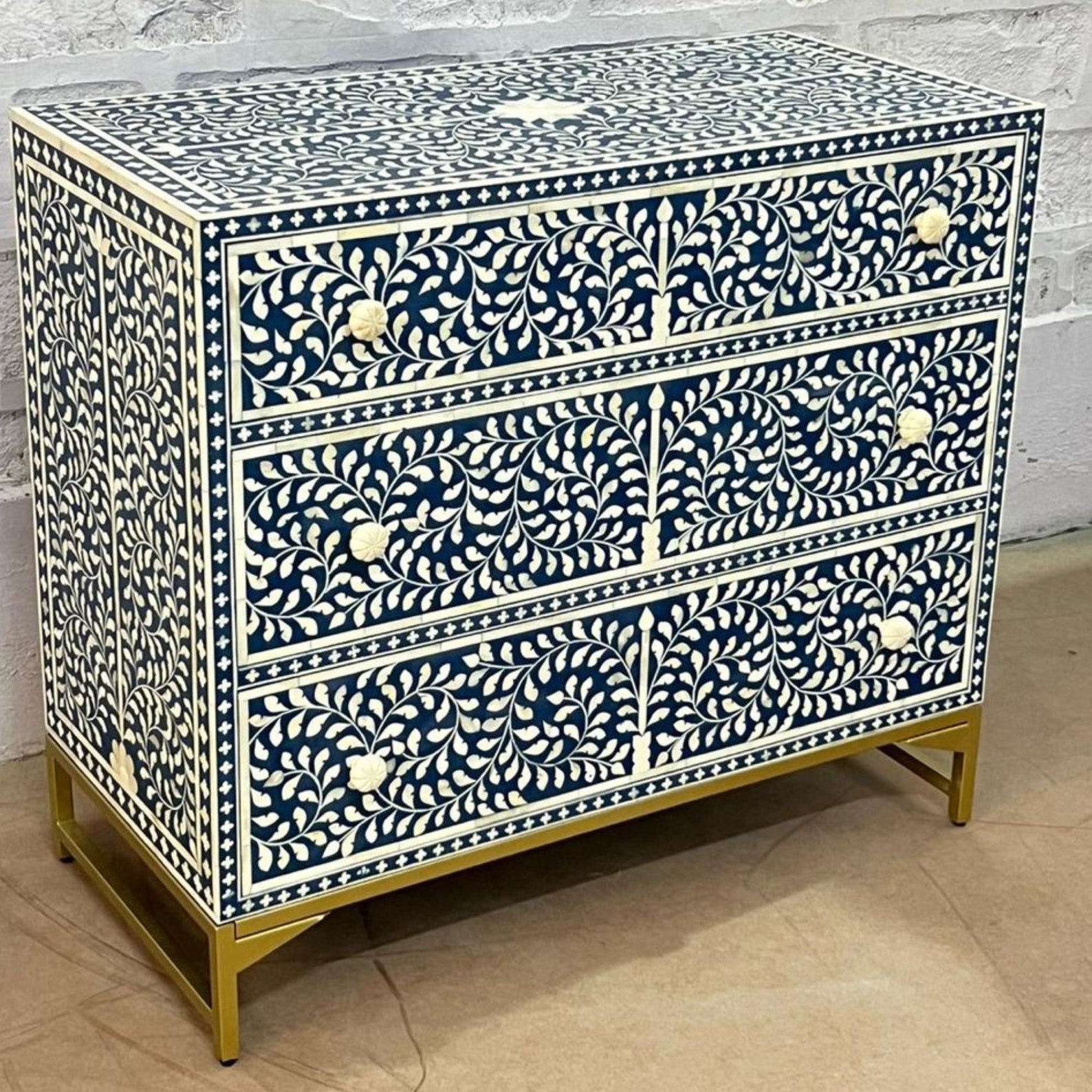 Bone Inlay Floral Design Chest of 3 Drawers , Inlay Buffet, Bone Inlay ...