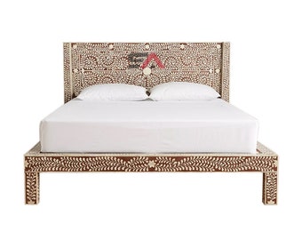 Bone Inlay Bed, Floral Pattern , Bedroom Décor, Handmade Personalized ...