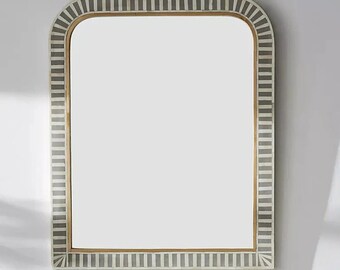 Handmade Bone Inlay Floral Pattern Mirror Frame, Round Mirror Frame ...