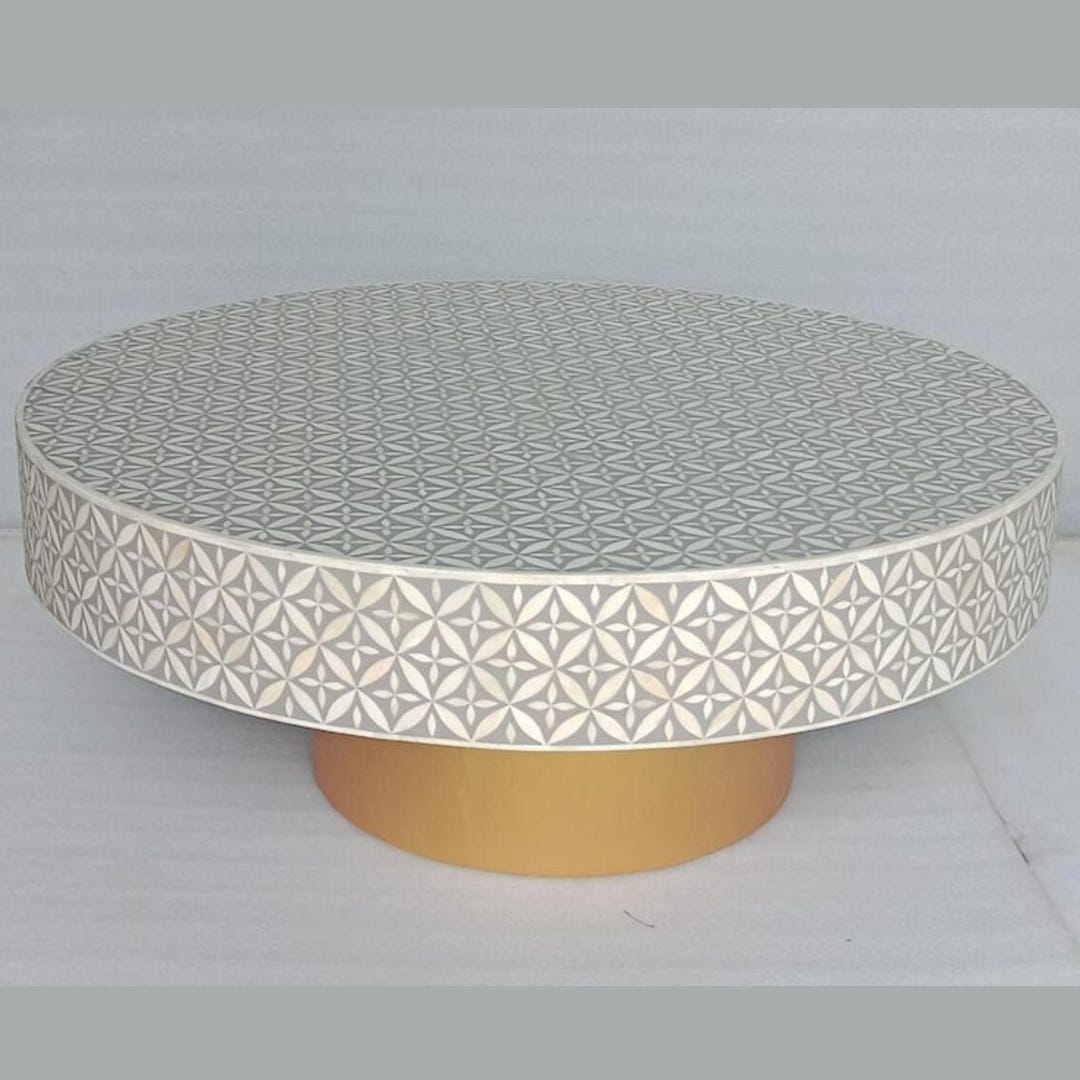 Handmade Round Coffee Table, Bone Inlay Table, Centre Table, Camel Bone ...