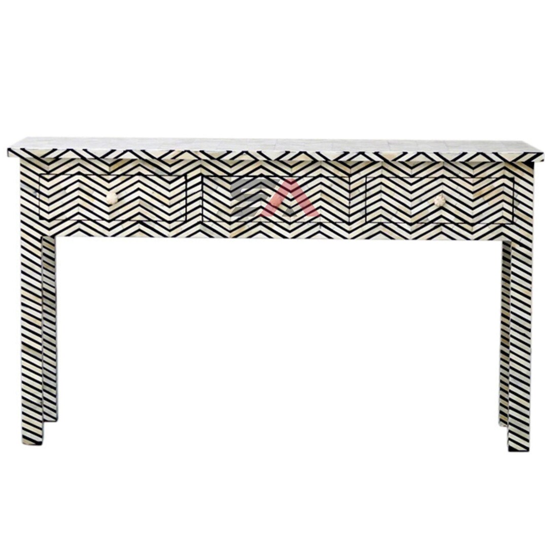 Handmade Zig Zag Bone Inlay Console Table 3 Drawer Entryway Desk, Bone ...