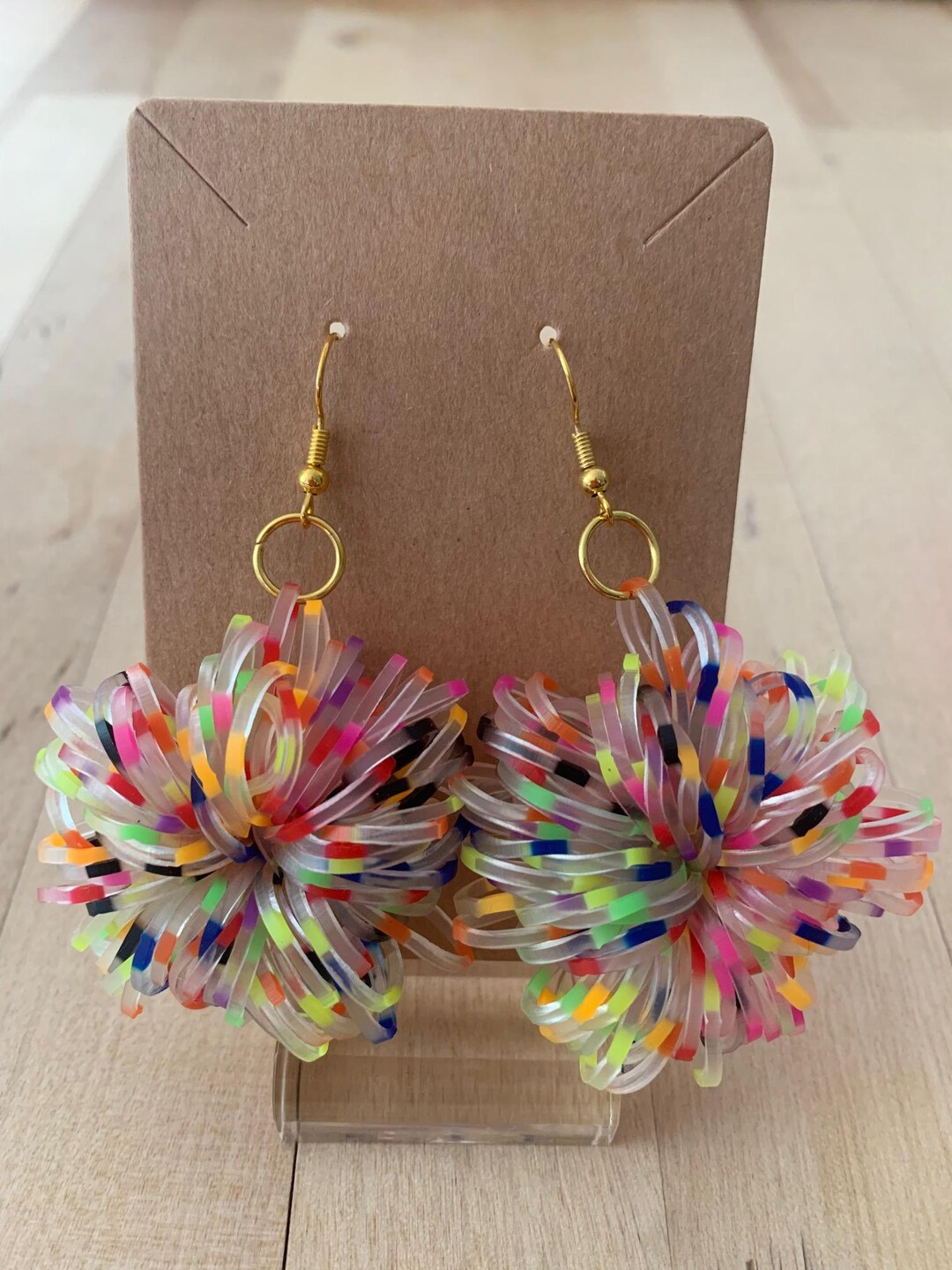 Rainbow Loom Poof Earrings - Etsy