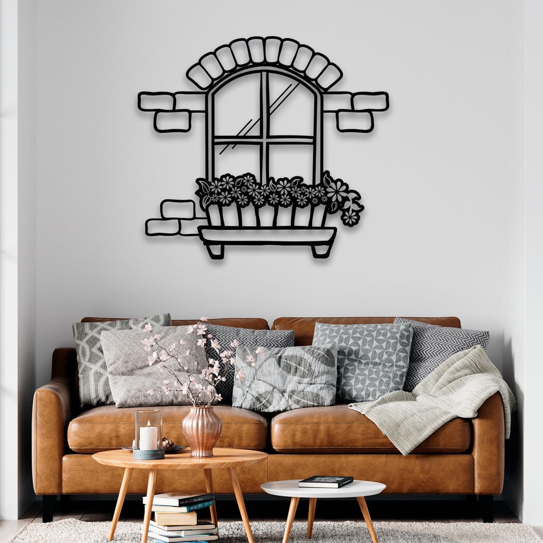 Window and Flowers Metal Wall Decor - Charming Floral Art, Rustic ...