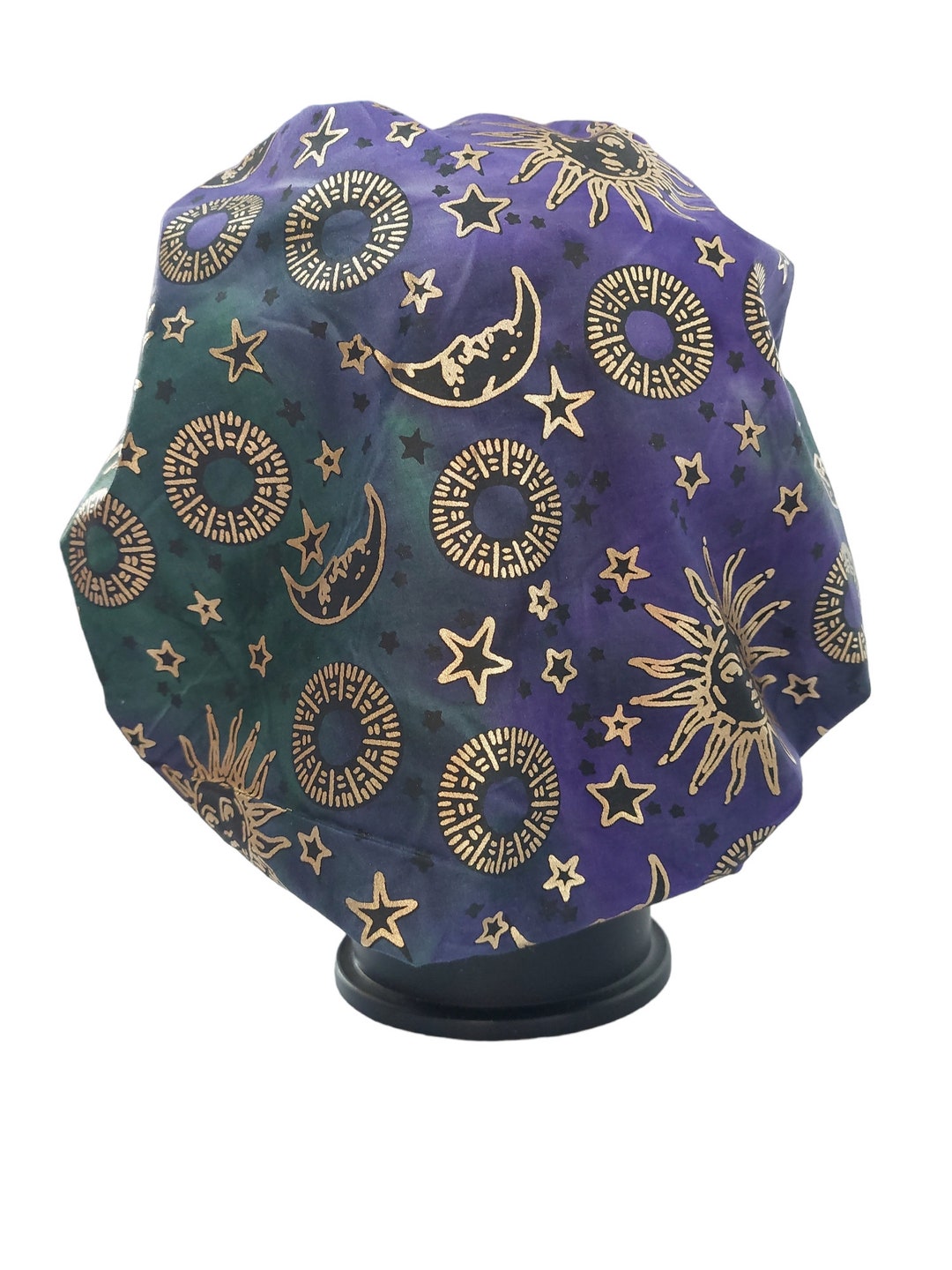 Bouffant Surgical Scrub Cap Women Purple Green Batik Gold Foil Sun Moon ...