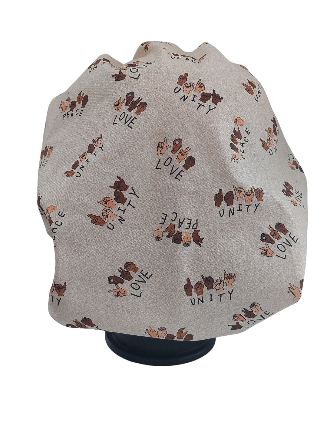 Bouffant Surgical Scrub Cap Hat Women Beige Brown Love Peace Unity Sign ...
