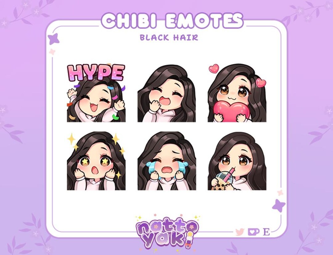 Black Hair Light Skin Twitch Emotes Set 1 Twitch Discord Streamer