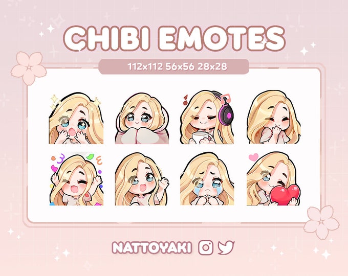70pcs Chibi Girl Twitch Emotes Female MYA : Light Blond Hair Emerald ...
