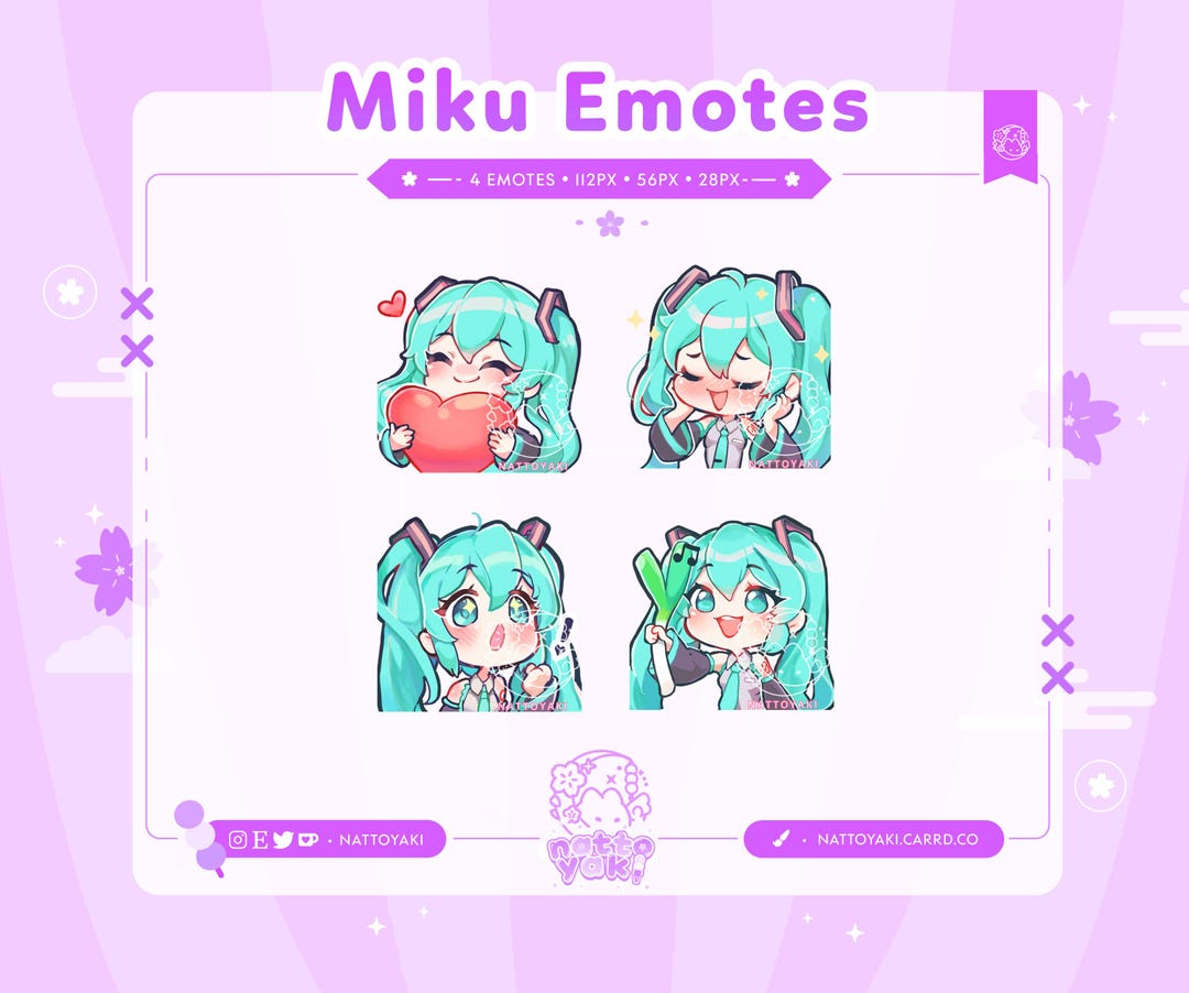 Hatsune Miku Twitch Emote Pack (set 2) | Cute Vocaloid Emotes for ...
