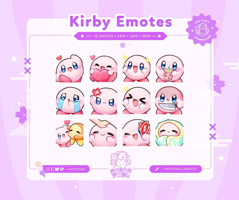 Kirby Twitch Emote Pack | 12 Cute Emotes for Streamers, Youtube ...
