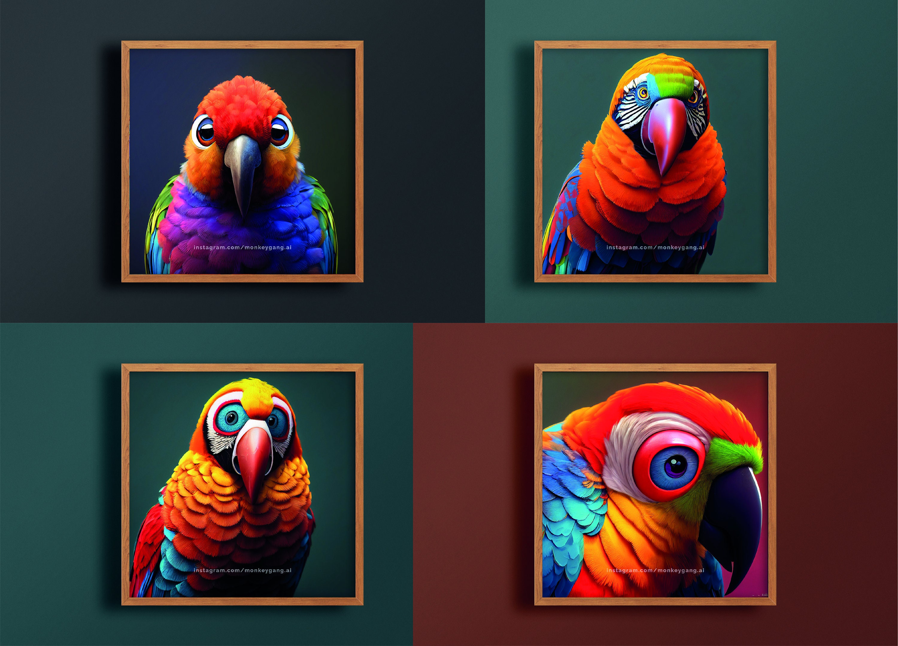 5 X Portraits of Parrots AI ART Digital Art Painting - Etsy