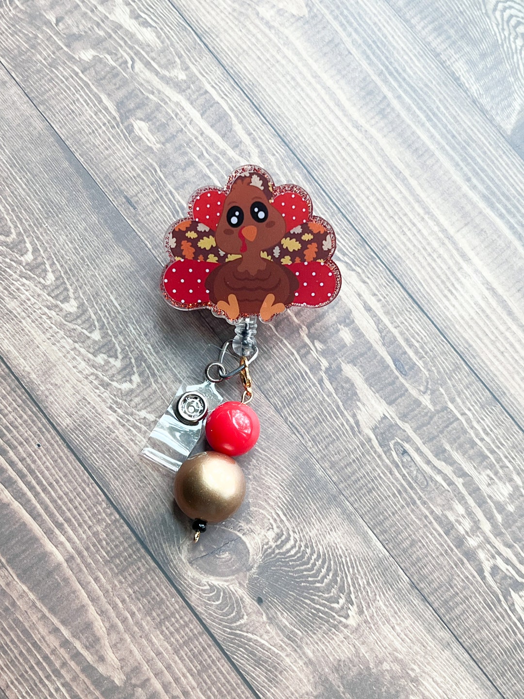Turkey Badge Reel: Thanksgiving Acrylic Badge Clip With Beads - Etsy