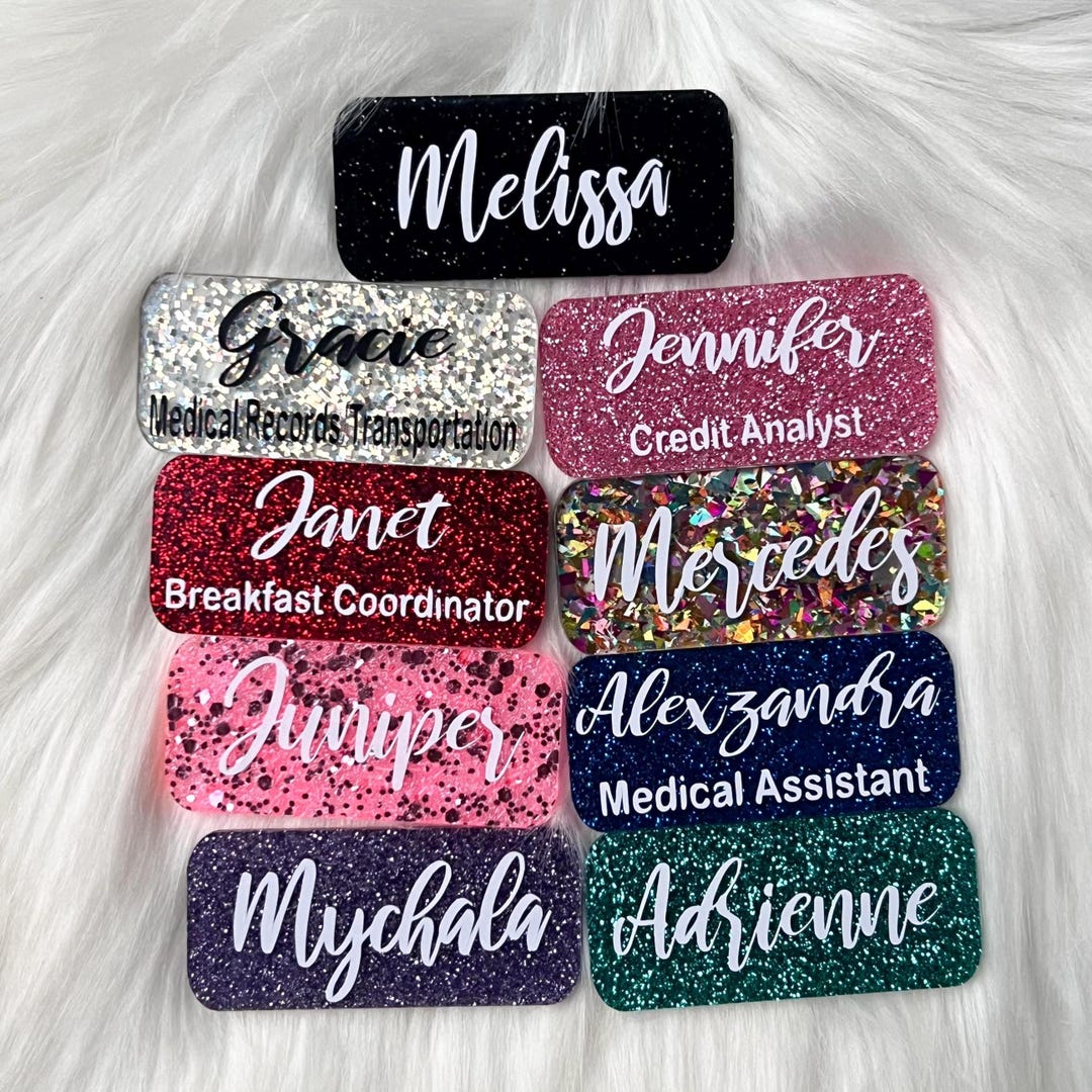 Glitter Name Badge|glitter Name Pin|glitter Name Tag|custom Name Tag ...
