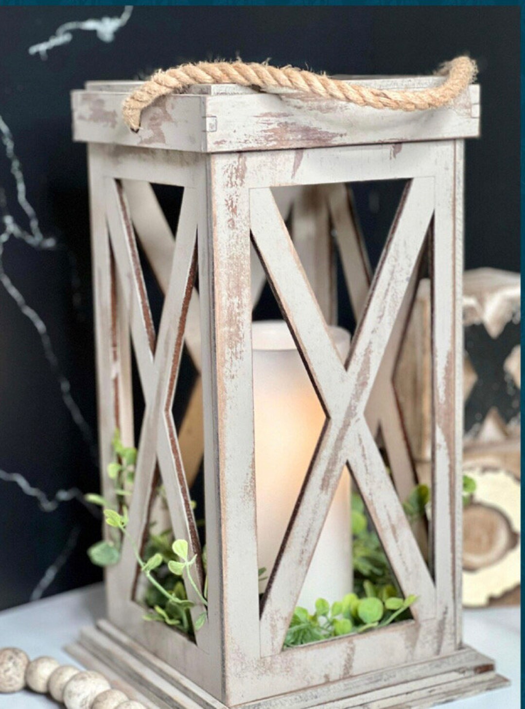 Versatile Rustic Decorative Lantern for Faux Candle or Floral Table ...