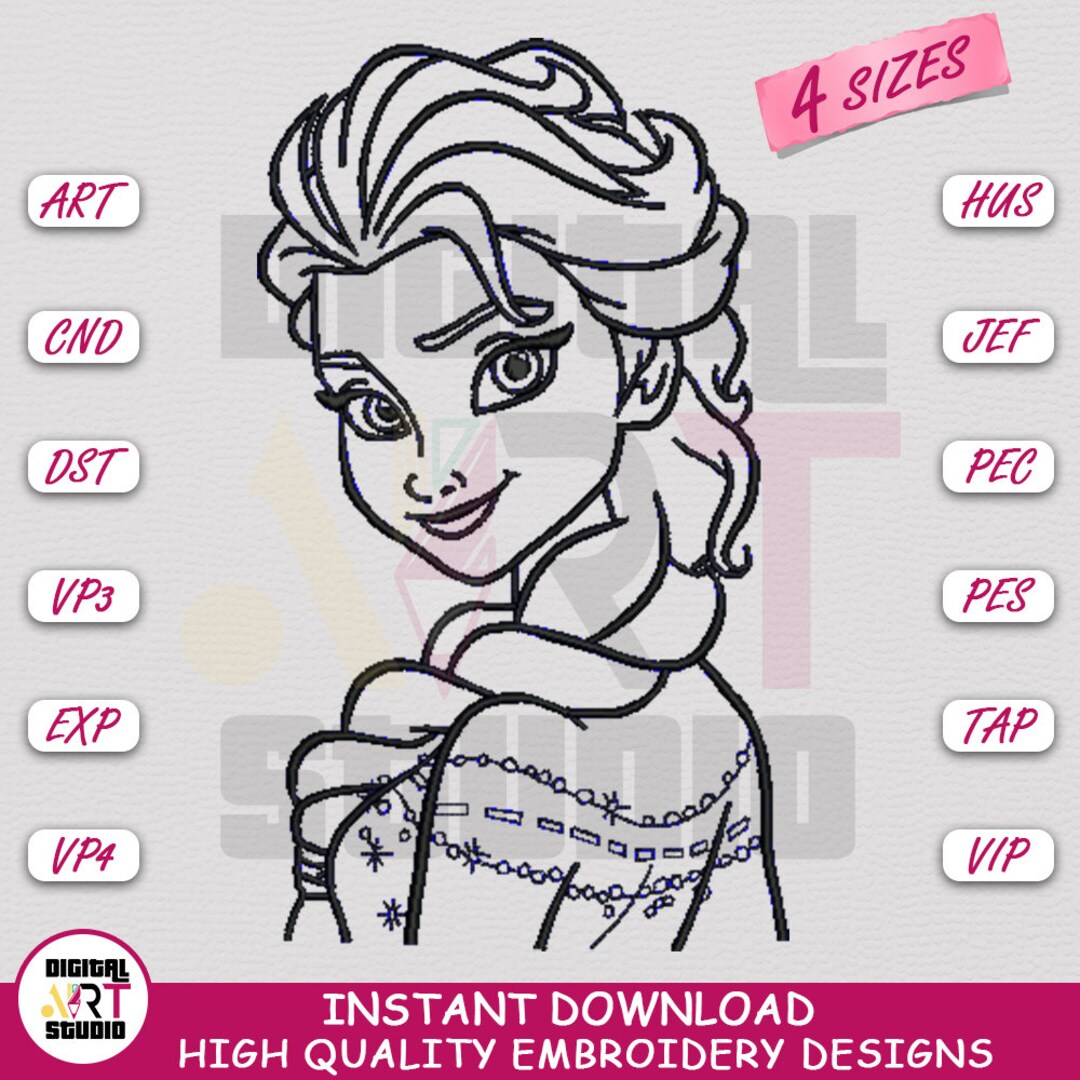 Princess Elsa Machine Embroidery Design Frozen Princess Outline ...