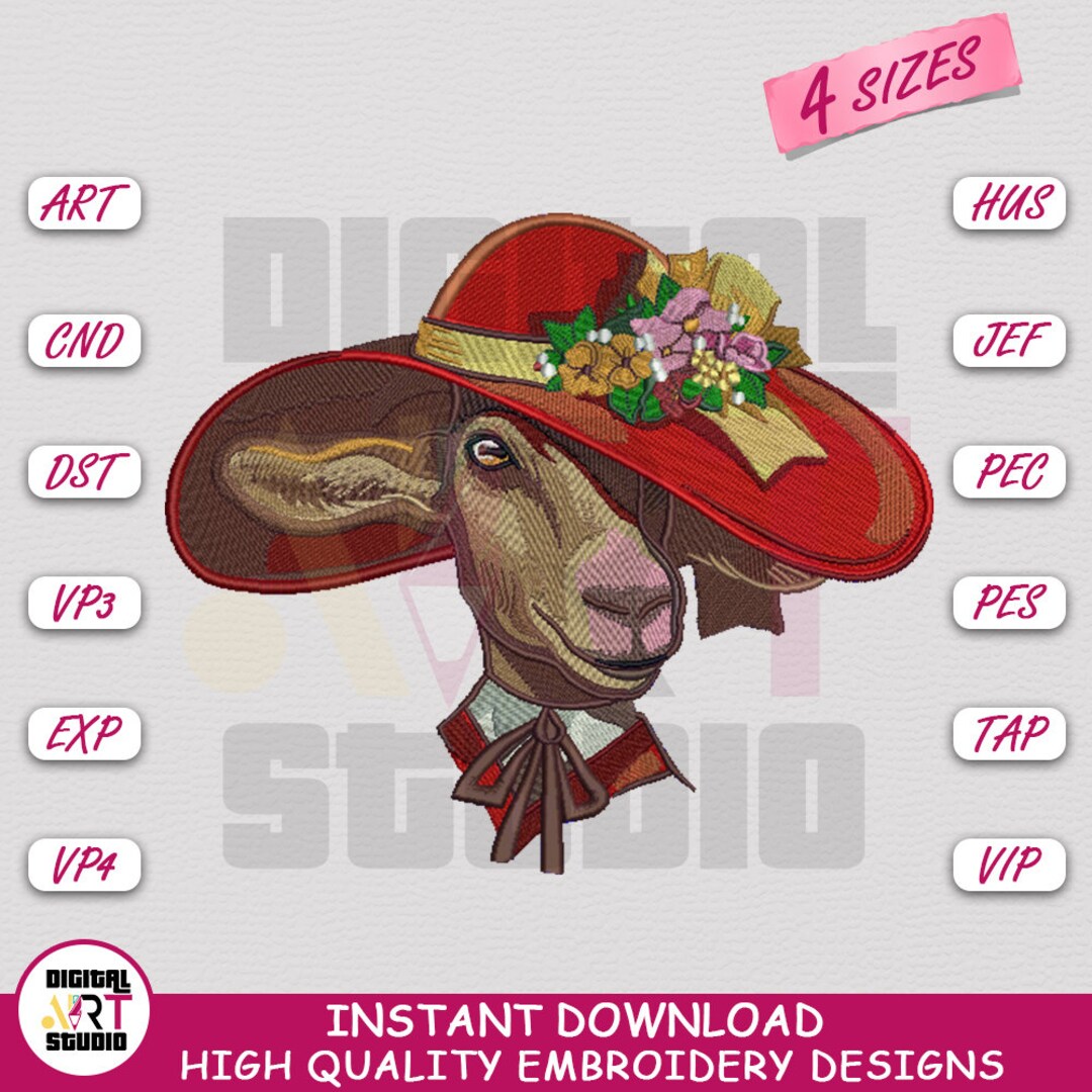 Cute Goat Wearing Hat Machine Embroidery Design Cute Goat Embroidery ...