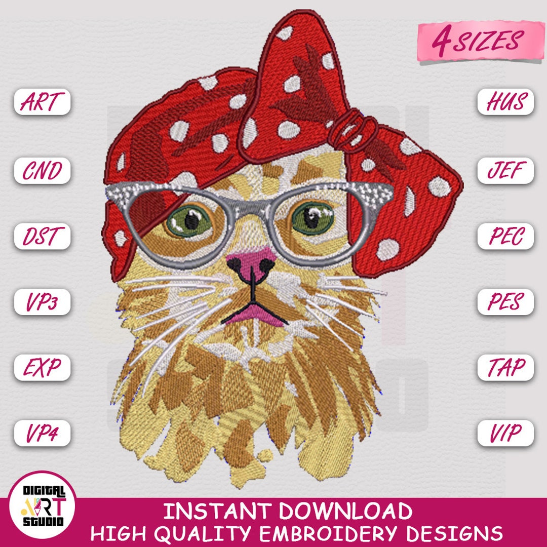 Cute Cat Face Machine Embroidery Design Cat Portrait Embroidery ...
