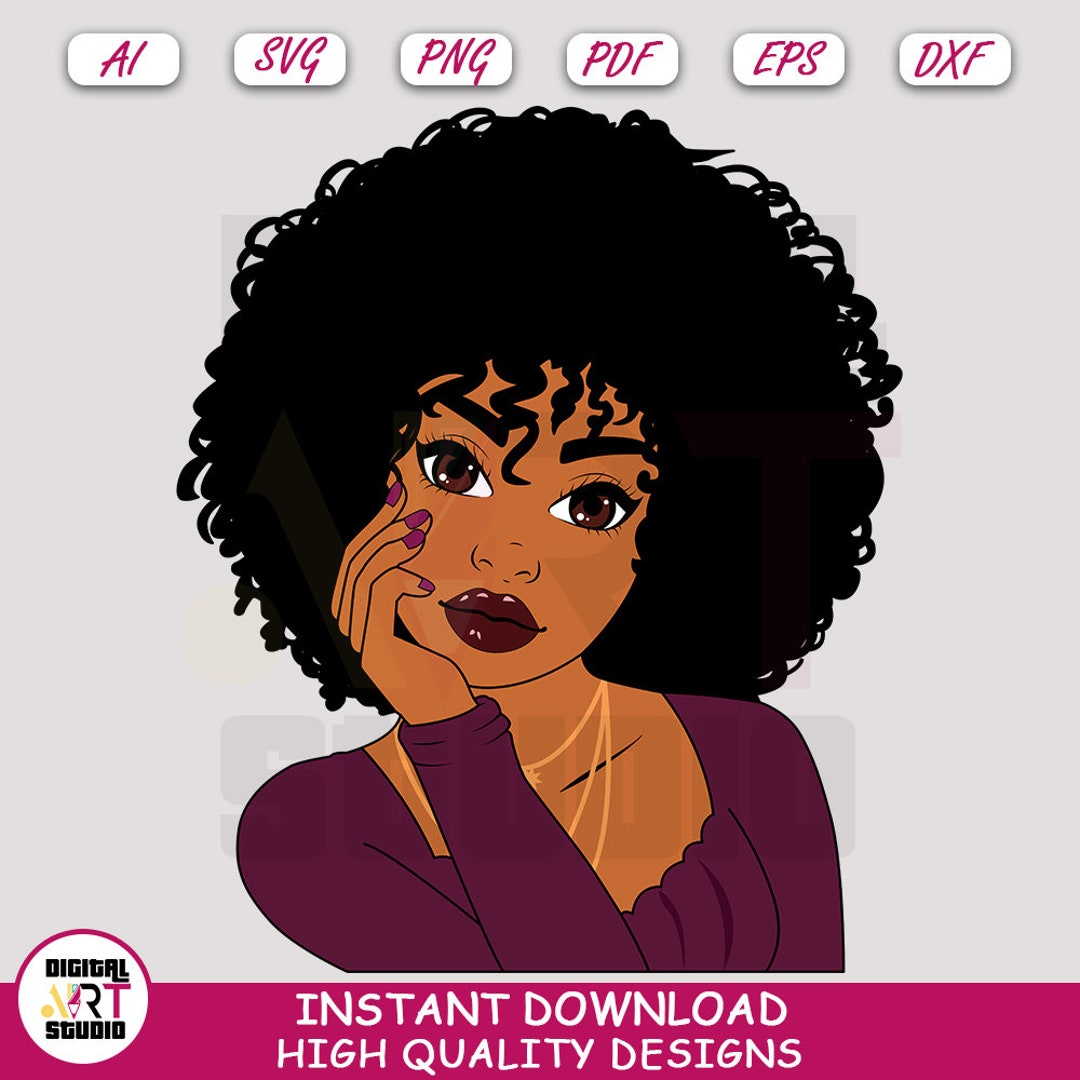 Beautiful Afro Girl Vector Design SVG, Black Girl SVG, Afro Woman SVG ...