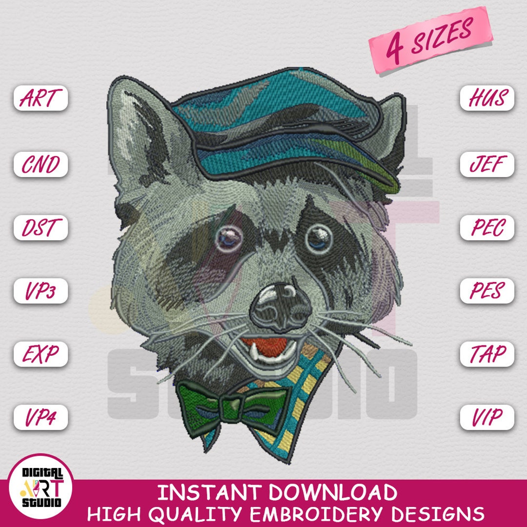 Raccoon Cartoon Face Embroidery Design Raccoon Cartoon Embroidery ...