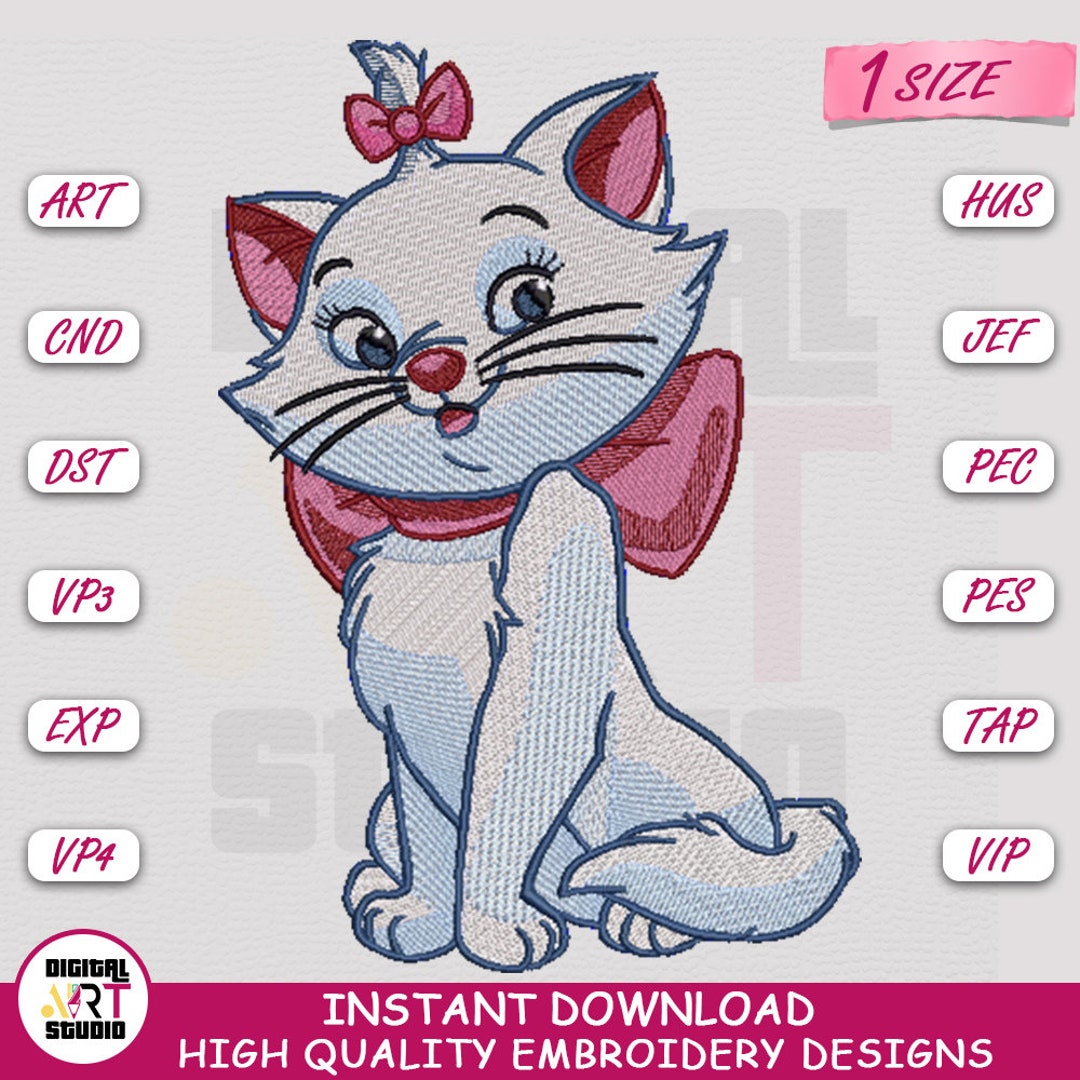 Marie Cat Cartoon Machine Embroidery Design Marie Cat Cartoon ...