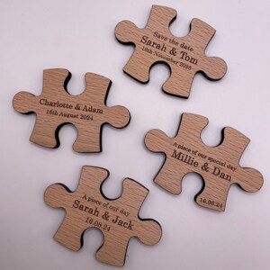 Personalised Engraved Wooden Puzzle Piece Wedding Favours Save the Date ...