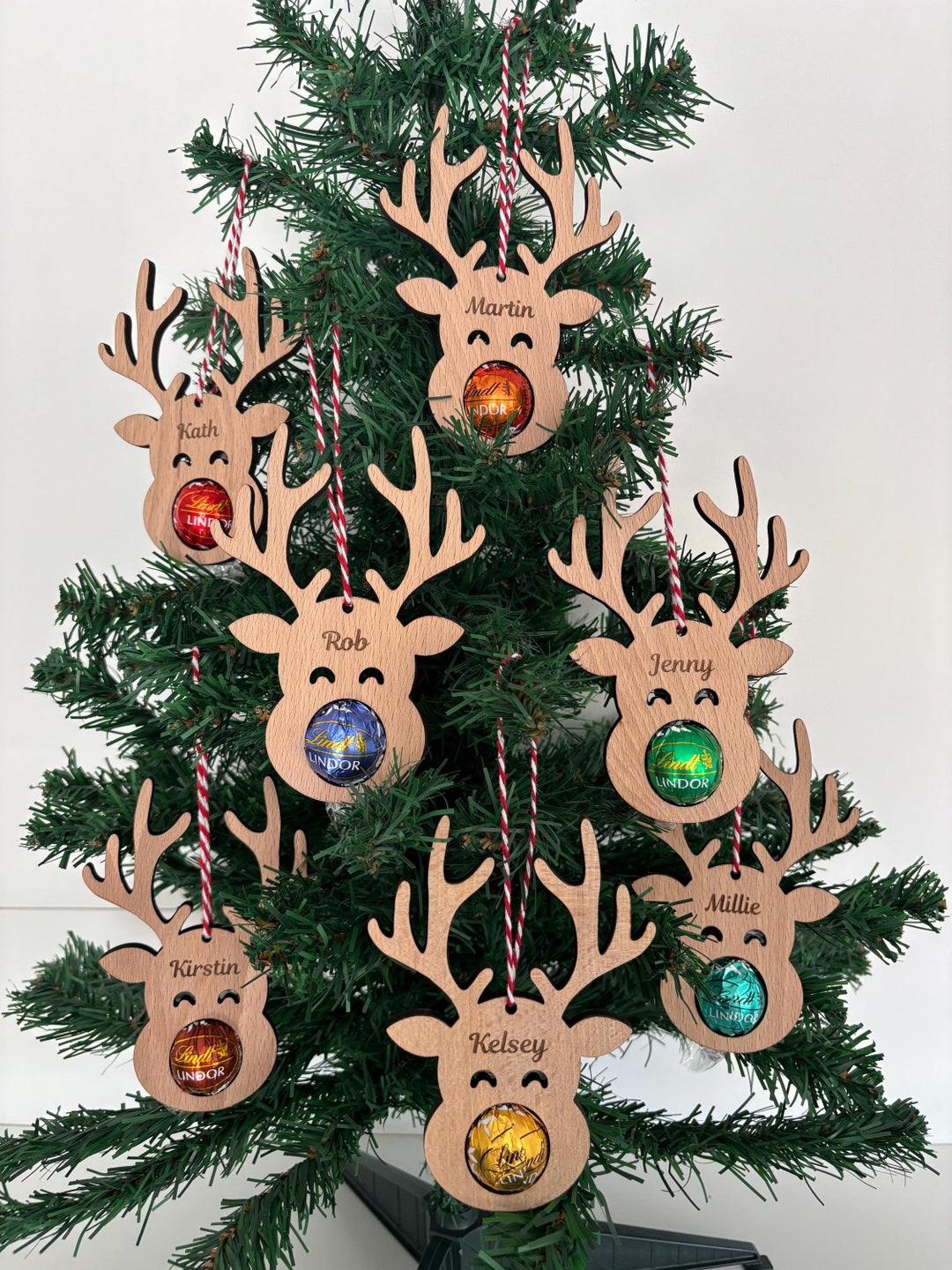Personalised Engraved Wooden Reindeer Lindt Lindor Holder Christmas ...