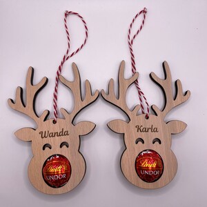 Personalised Engraved Wooden Reindeer Lindt Lindor Holder Christmas ...