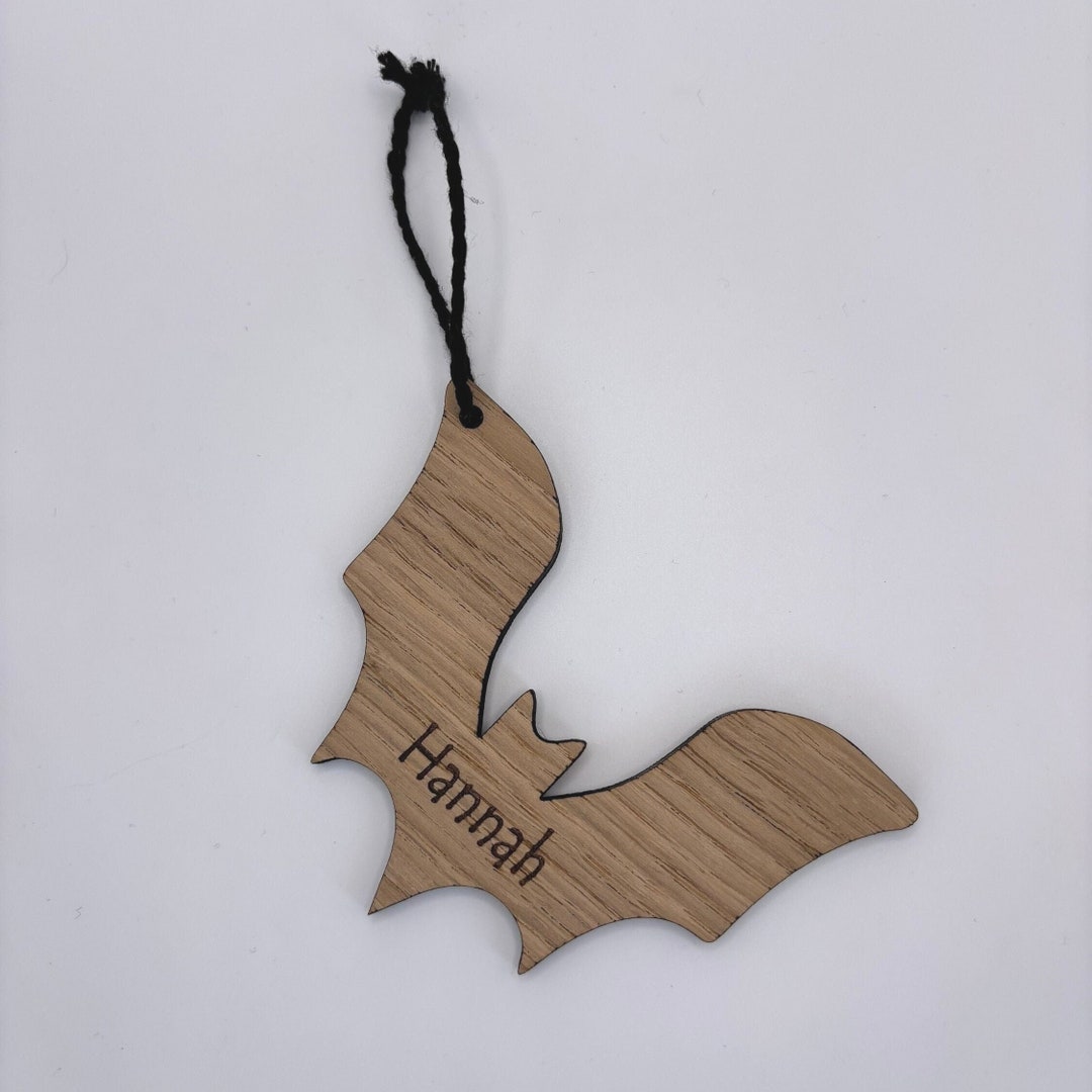 Personalised Engraved Wooden Halloween Bat Decoration Gift Tag - Etsy
