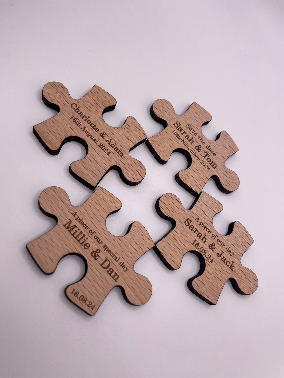 Personalised Engraved Wooden Puzzle Piece Wedding Favours Save the Date ...