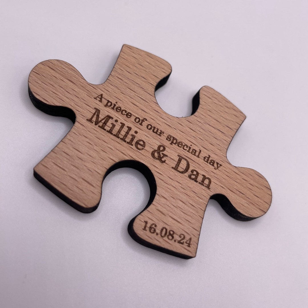 Personalised Engraved Wooden Puzzle Piece Wedding Favours Save the Date ...