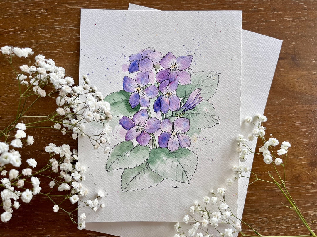Violets Original Art, Watercolor Painting, Violet Illustration ...