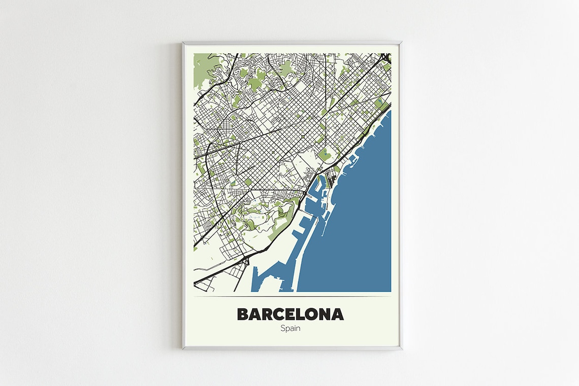 PRINTABLE Map of Barcelona, City Map, Barcelona Print, Barcelona Poster ...