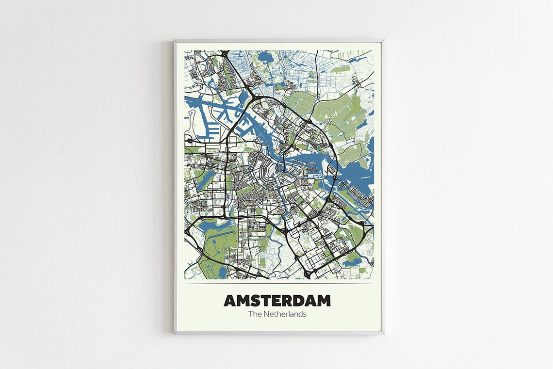 PRINTABLE Map of Amsterdam, City Map, Amsterdam Print, Amsterdam Poster ...